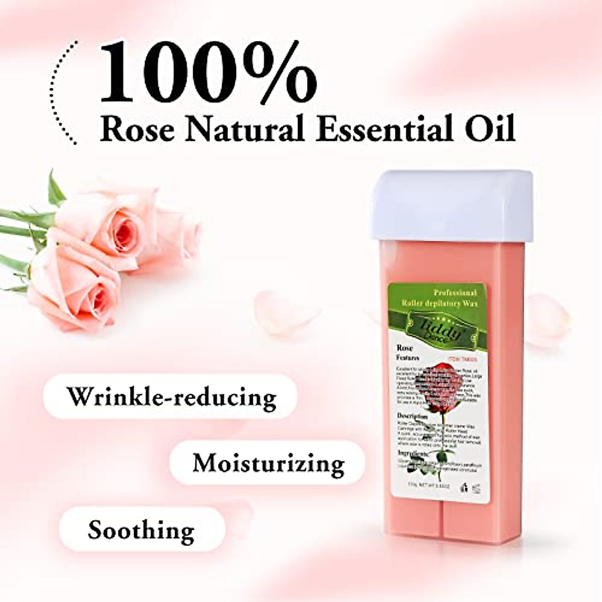 Rose Roll On Wax for Hair Removal, Soft Wax Roller Refill for Sensitive Skin, Roller Waxing Kit for Women, Depilatory Rolling Wax Roller Cartridge for Body Waxing Legs Arms at Home - 4 Pack (14.1 OZ)