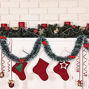 6.6 Feet Christmas Garland, CandyFouse Christmas Garland for Stairs Railing, Bowknot Garland Christmas Decorations for Tree in Home Indoor Outdoor, Holiday Wedding Party Supplies (Red)