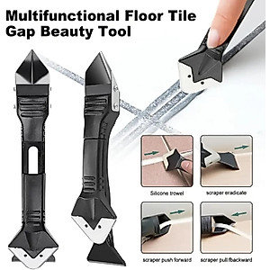 Silicone Caulking Tool Caulk Remover 3 in 1 (Stainless Steelhead), Sealant Finishing Tool Grout Scraper, Reuse and Replace 5 Silicone Pads, Great Tools for Kitchen Bathroom Window, Sink Joint