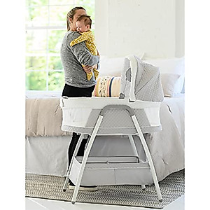 TruBliss Baby 2-in-1 Journey Convertible Infant Bassinet Crib Sleeper with Nightlight, Vibrations, Lullabies, and Nature Noises, Soft Grey