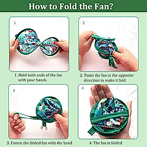 MXY Foldable Fan Round Japanese Style Summer Handheld Folding Fans Festival Wedding Party Decor Home Personal Decoration 4 Units Different Beautiful Patterns