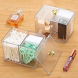 2PCS 2 Slot Qtip Holder Jar, Plastic Cotton Swab Dispenser Box with Lid Qtip Storage Box for Bathroom Home Storage Organizer(Black,Gold)
