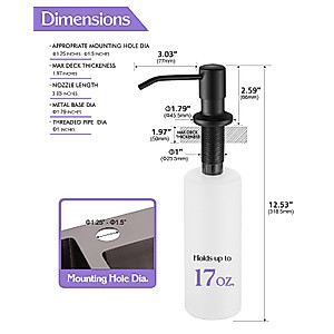 Hoanmpy Kitchen Sink Soap Dispenser,Built in,Stainless Steel(Black Matte), in Counter Soap Dispenser,Pump Set for Dish Soap or Lotion, 17 OZ，in Sink Soap Dispenser