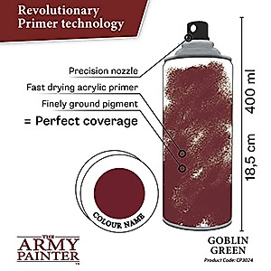 The Army Painter Color Primer, Goblin Green, 400ml, 13.5oz - Acrylic Spray Undercoat for Miniature Painting