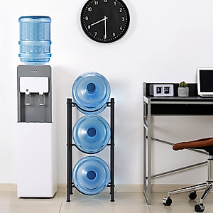 smusei 5 Gallon Water Bottle Jug Holder 3 Tier Heavy Duty Cooler Jug Storage Rack Detachable Bottle Organizer Shelf for Home Kitchen Office Space Save, Black