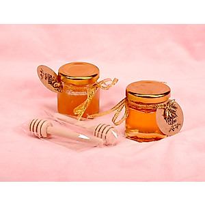 Ahhute 20 Pack Mini Glass Honey Jars with Dipper - Perfect for Baby Showers and Wedding Favors - Gold Lid, Bee Pendants, Ribbons - Includes Gift Bags