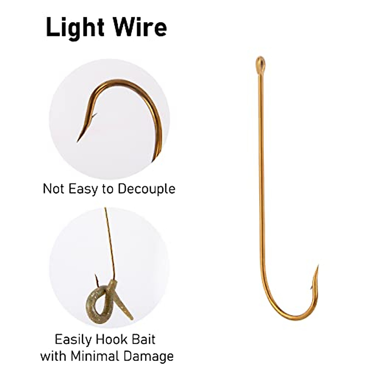 Dr.Fish 100 Pack Aberdeen Fishing Hooks Extra Long Shank Bronze Light Wire Offset Hooks High Carbon Steel Live Bait Hooks Freshwater Bass Crappie Walleye Panfish Rigs Size 6
