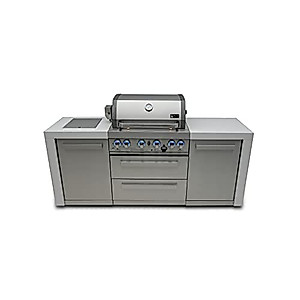 Mont Alpi MAi400-D 32-inch 4-Burner 78000 BTU Deluxe Stainless Steel Gas Outdoor Kitchen Barbecue Island Grill w/ Infrared Side & Rear Burners + Rotisserie Kit + Storage Cabinets + Granite Countertops