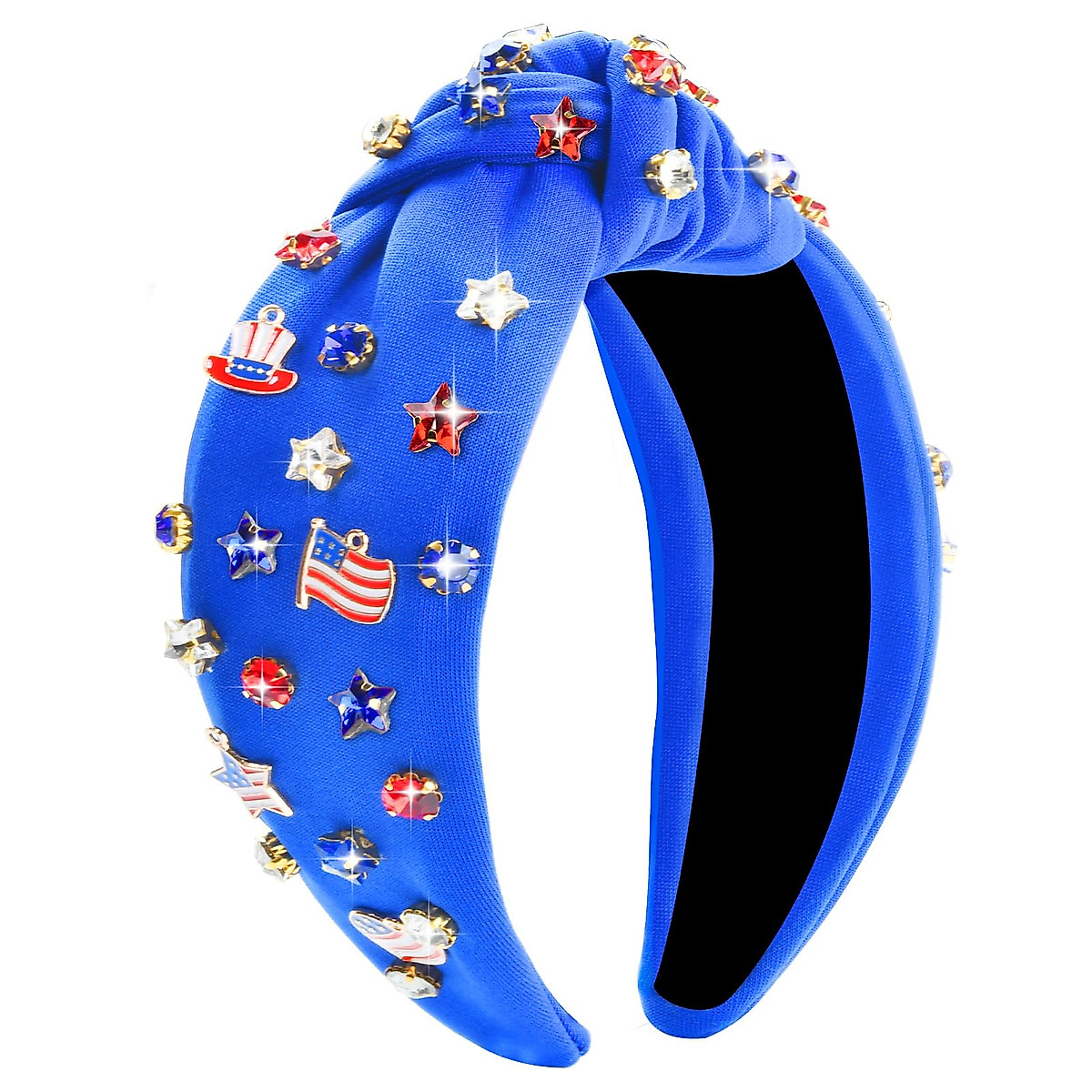 ABONDEVER Patriotic Rhinestone Knotted Headband Headbands for Women Crystal Wide American Flag Top Knot Headband 4th of July Independence Day Hair Accessories Holiday Gifts(Blue-Star)