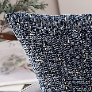 MIULEE Pack of 2 Decorative Burlap Linen Throw Pillow Covers Modern Farmhouse Pillowcase Rustic Woven Textured Cushion Cover for Sofa Couch Bed 18x18 Inch Blue