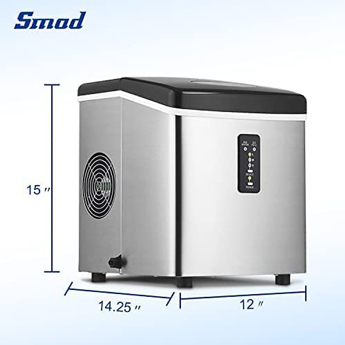 Smad Countertop Ice Maker Stainless Steel Ice Making Machine, Fast Ice Making in 6-12 Minutes, 33lbs/24h, 3.2L Water Tank, 3 Size Ice Cubes