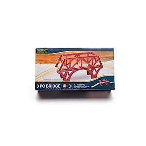 maxim enterprise, inc. 3 Piece Bridge with Ascending Tracks, Durable Plastic and Wooden Railway Suspension Bridge, Accessory Compatible with Major Name Brand Wooden Trains and Accessories