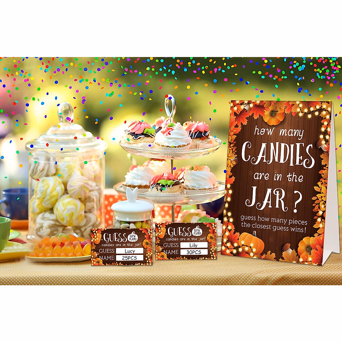 FaCraft Guess How Many Candies Are in the Jar 50PCS Fall Pumpkin Baby Shower Candies Guessing Game Cards for Thanksgiving Fall Halloween Bridal Shower Baby Shower Party Game Favor Supplies Decorations