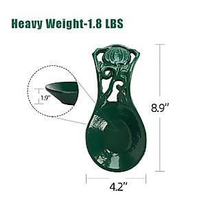 MINLUFUL Spoon Rest Holder for Stove Top, Sturdy and Unbreakable Cast Iron Spoon Rest Ladle Holder for Kitchen Counter, Keep Stovetop Countertop Clean, Pumpkin Green