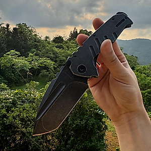 NEWOOTZ AUS-8 Blade Stone Wash Steel Handle Outdoor Camping Pocket Folding Knife EDC Portable Climbing Sharp