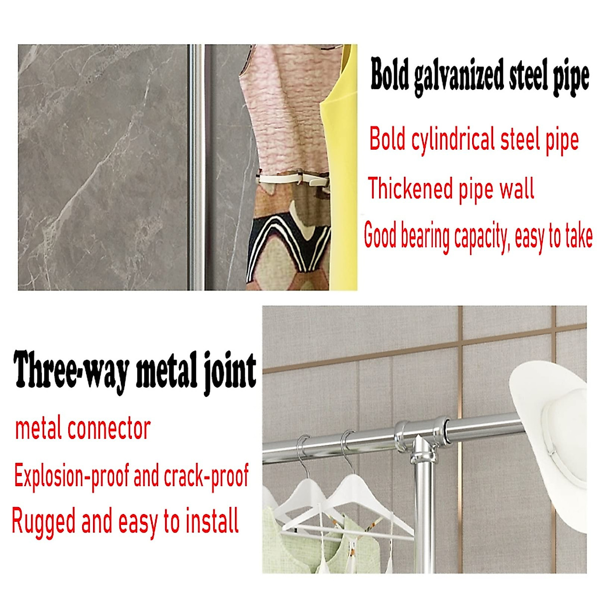 JIAHESHYP Industrial Pipe Clothing Rack, Free Standing Hanger, Commercial Heavy Duty Detachable Clothes Rail Metal Garment Rail,for Clothing Storage Display (Size : 120 * 150cm)