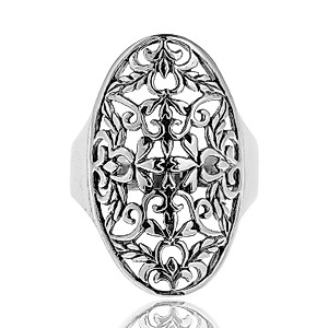 AeraVida Vintage Oval Olive Branch Swirl .925 Sterling Silver Ring | Timeless Statement Silver Ring for Women | Anniversary Jewelry Gift for All Occasion | Size (11)