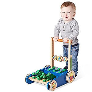 Melissa & Doug Deluxe Chomp and Clack Alligator Push Toy and Activity Walker - Wooden Baby Push Walker For Ages 1+