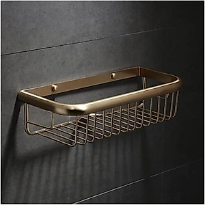 MUENG Exquisite Bathroom Shelves Wall-Mounted Bathroom Accessories, Brushed Gold Bathroom Storage Shelf, Shower Basket, Brass Shower Holder Rack