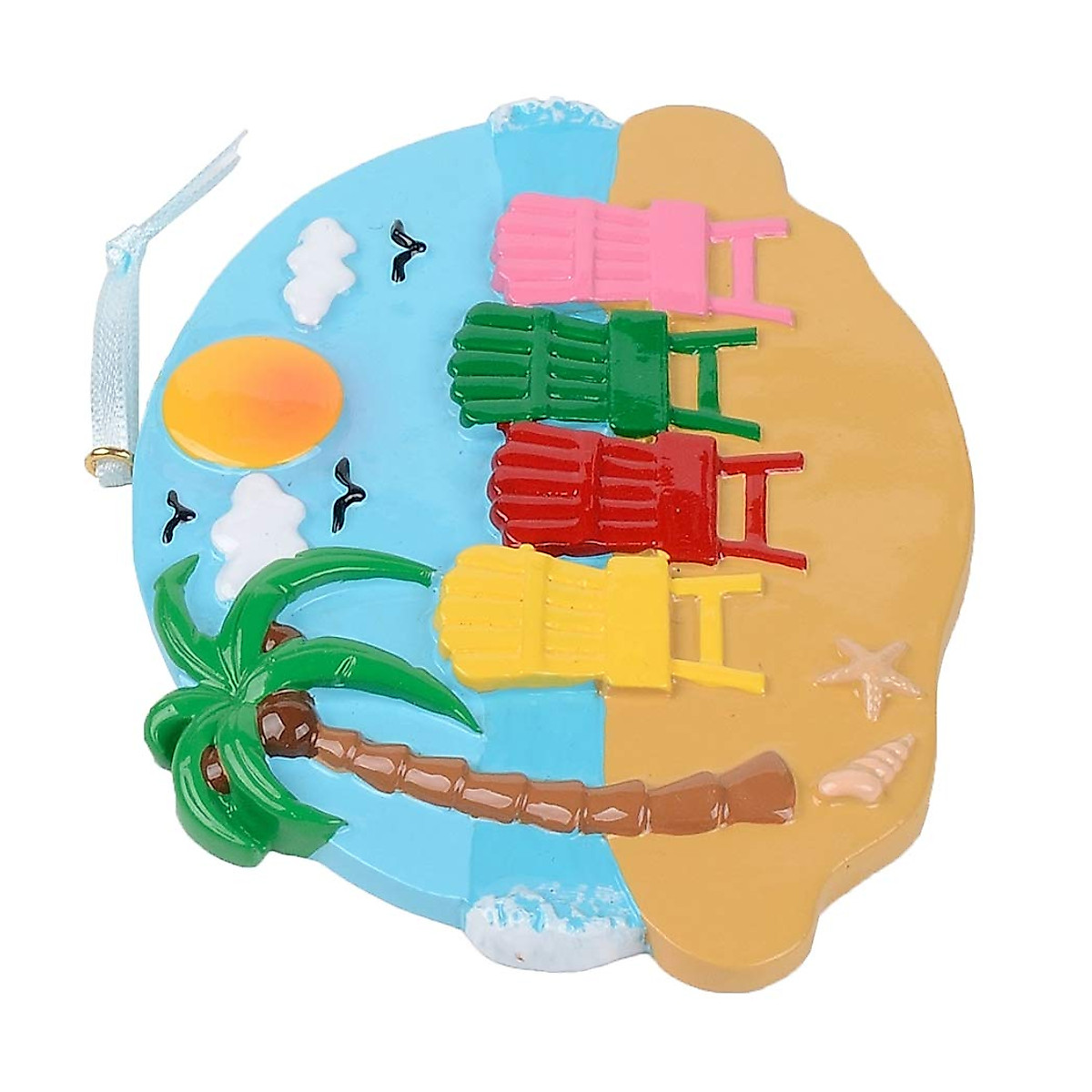 Family Christmas Ornament 2024 - Personalized Family of 4 Beach Vacation Ornament - Chairs on Beach Holiday Ornament - Family Tropical Beach Vacation Keepsake Gifts - Free Customization