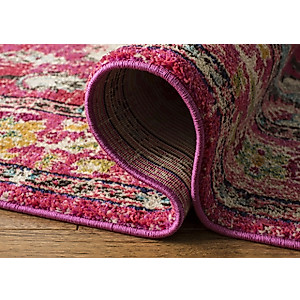 SAFAVIEH Monaco Collection Area Rug - 5' Square, Pink & Multi, Boho Chic Medallion Distressed Design, Non-Shedding & Easy Care, Ideal for High Traffic Areas in Living Room, Bedroom (MNC243D)
