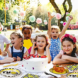 96 Pcs Two Cool Dude Birthday Party Decorations 350 GSM 2nd Birthday Party Supplies Tableware Set for Two Year Old Happy Dude Yellow Black Lightening Checkered Party Baby Shower Decor Serves 24 Guests