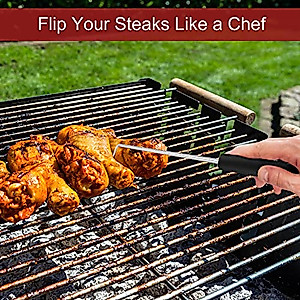 Leonyo 2 Pack Pigtail Food Flipper, 12 & 17 Inch Meat Hook Flippers Turner with Stainless Steel Shafts, Substitutes of Grill Tong, Spatulas, Fork for Kitchen Cooking BBQ, Plastic Handles, Right Handed