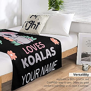 Personalized Koala Blanket with Name - Soft, Fuzzy & Warm - 50"x60" Throw Size Blanket for Bed, Couch, Sofa - Black Cute Throw Gifts for Girls, Boys