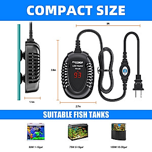 FREESEA Aquarium Fish Tank Heater: 100W Small Submersible Turtle Heater with Adjustable Temperature External Controller for Betta | Saltwater | Freshwater | 10-20 Gallon