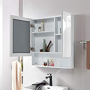 Peaceip Bathroom Mirror Cabinet Modern Simple Bathroom Cupboard Wall Mounted Bathroom Mirror Cabinet with Shelf, Space Aluminum Bathroom Storage Cabinet, Black & White