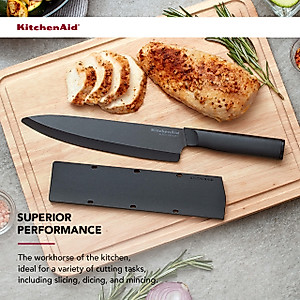 KitchenAid Classic Ceramic Chef Knife with Custom-Fit Blade Cover, Sharp Kitchen Knife, Dishwasher-Safe, 8-Inch, Black