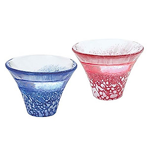 東洋佐々木ガラス Toyo Sasaki Glass G635-T72 Cold Sake Glass, Pair, Congratulations Cup, Mt. Fuji Cold Sake Cup, Made in Japan, Blue & Red, 1.2 fl oz (35 ml), Pack of 2