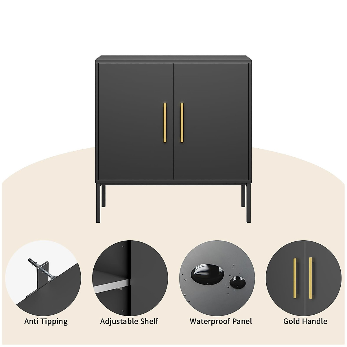 LYNSOM Set of 2 Accent Storage Cabinet with Doors and Adjustable Shelf, Freestanding Modern Sideboard Buffet Cabinet for Office, Dining Room, Living Room, Hallway, Black