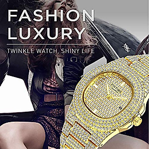 FANMIS Unisex Luxury Crystal Diamond Watches Silver Gold Fashion Quartz Analog Watch Stainless Steel Band Bracelet Big Face Women's Men's