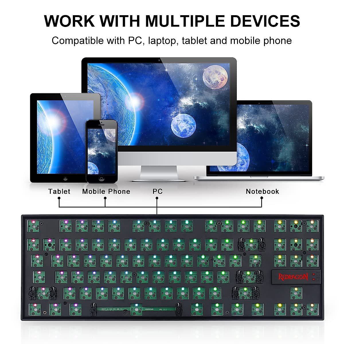 Redragon BBK552 Custom Gaming TKL Mechanical Keyboard Kit – 80% 87 Keys DIY RGB Fully Modular Keyboard - USB Wired Barebones Tenkeyless Keyboard HOT SWAPPABLE 3pin/5pin Switch, Black