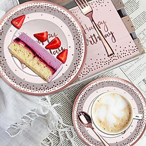 100Pcs Pink Birthday Plates rose gold plates and napkins party supplies for Girl Women