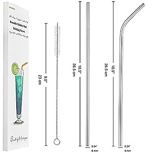 Set of 4 Reusable Metal Straws, Long Stainless Steel Straw with Cleaning Brushes and Case, Drinking for 30 oz and 20 oz Tumblers.