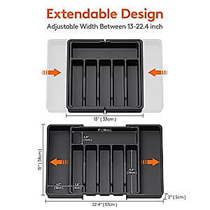 Lifewit Silverware Drawer Organizer, Expandable Utensil Tray for Kitchen, Adjustable Flatware and Cutlery Holder, Compact Plastic Storage for Spoons Forks Knives, Large, Black