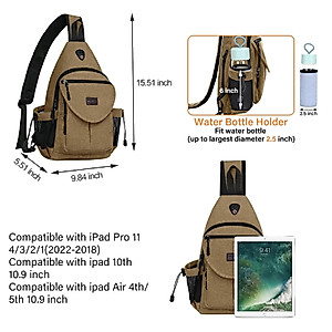 MOSISO Sling Backpack,Canvas Crossbody Hiking Daypack Bag with Anti-theft Pocket, Brown