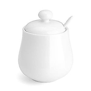 Sweese 12 Ounce Porcelain Sugar Bowl, Sugar Canister with Spoon and Lid for Home and Kitchen, White - 481.101