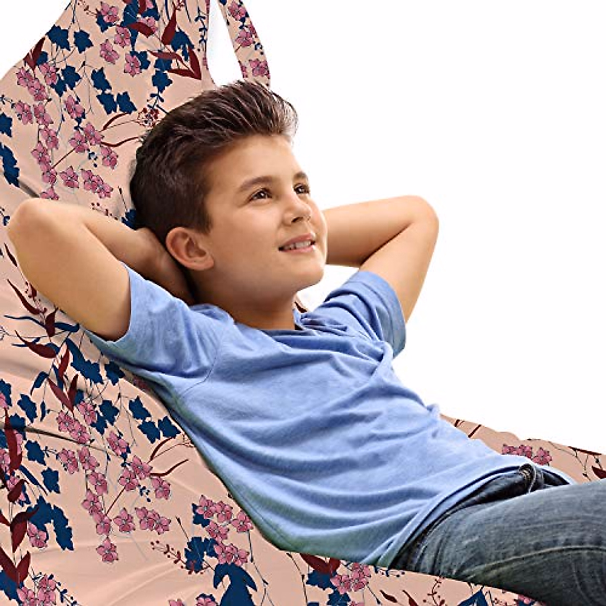 Ambesonne Flowers Lounger Chair Bag, Pattern of Japanese Cherry Blossom Tree Along Blossoms Romantic Ethnic, High Capacity Storage with Handle Container, Lounger Size, Burgundy and Pale Peach