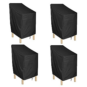 ANMINY Waterproof Patio Chair Covers Outdoor High Back Stackable Dining Bar Stool Lawn Chair Cover Furniture Protector Sun Resistant - Black, Pack Of 4