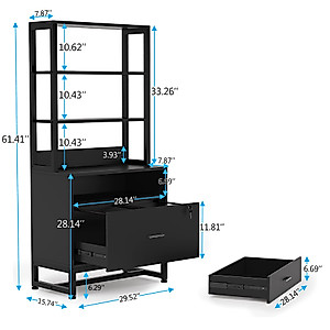 Tribesigns 2 Drawer Vertical File Cabinet with Lock & Bookshelf, Letter Size Large Modern Filing Cabinet Printer Stand with Open Storage Shelves for Home Office, Black