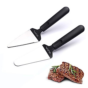 Stainless Steel Cake Slicer, Pie Server with Serrated Edges, Cutter Pizza Knife 1 Mirror Finished & 1 Onside with Fine Serrated Edge, Serrated Cake Serving Spatulas set for Pizza Pie Fruit Cutting