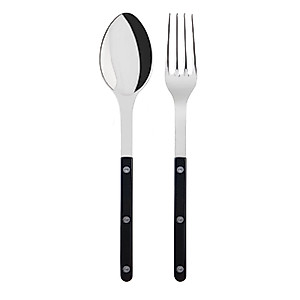 SABRE PARIS - 2-Piece Serving Set - Bistrot Collection - Large Fork & Large Spoon - Stainless Steel & Nylon - Dishwasher Safe - Black - Brilliant Finish