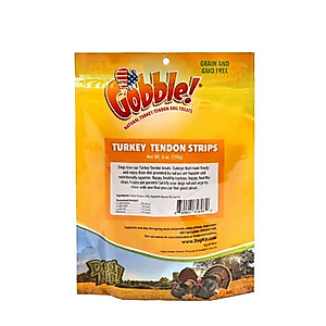 Gobble! 6-Inch Turkey Tendon Strips for Dogs, 6 oz. (170g) Reseal Value Bag, Made in USA, All-Natural Hypoallergenic Dog Chew Treat | Sourced, Processed & Packaged in The USA | (45-50 Pieces)