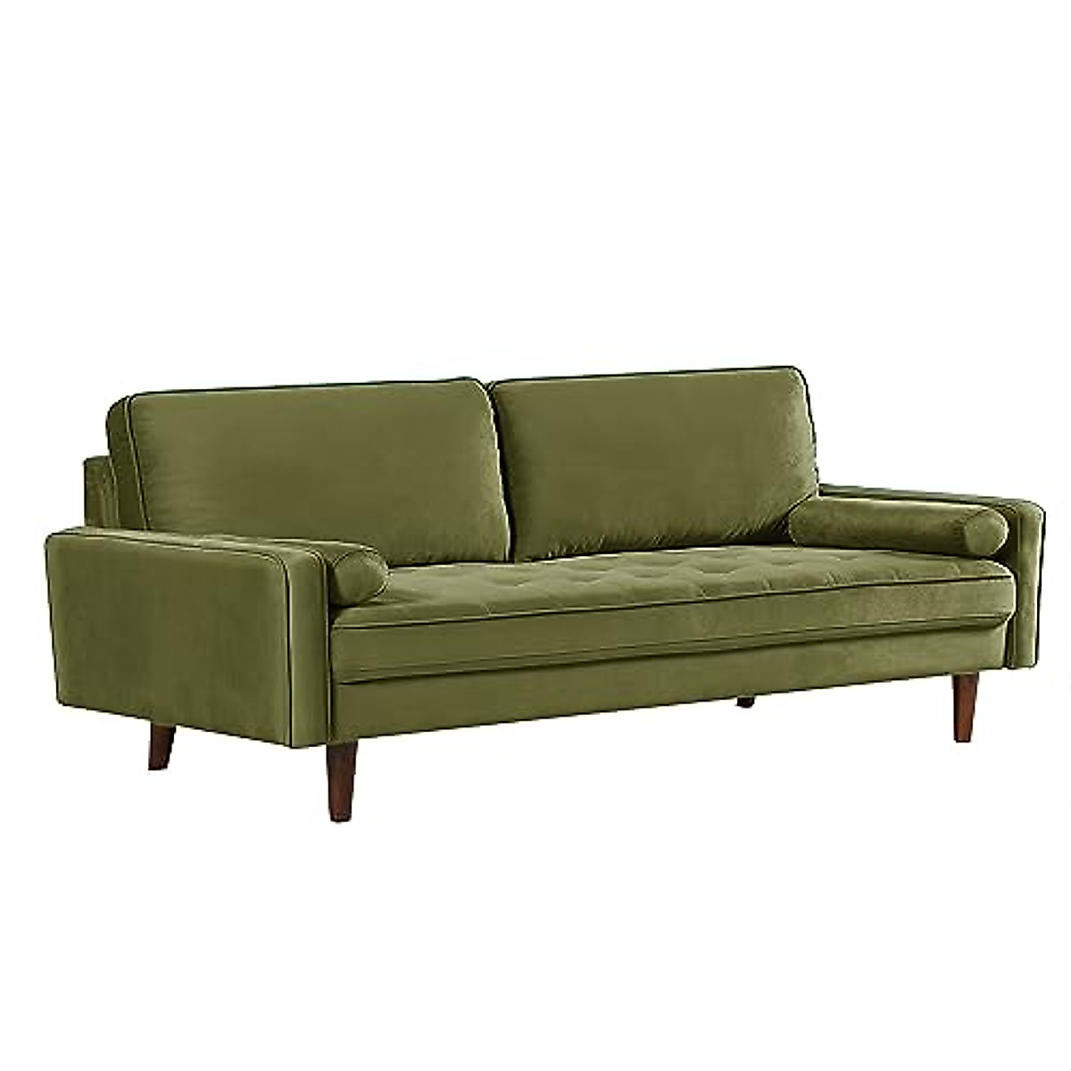US Pride Furniture Velvet 70" Sofa Couch, Iconic Mid-Century Style Living Room Furniture with Contemporary Silhouette, Button Tufting and Wood Legs, Includes 2 Bolster Pillows, Olive Green