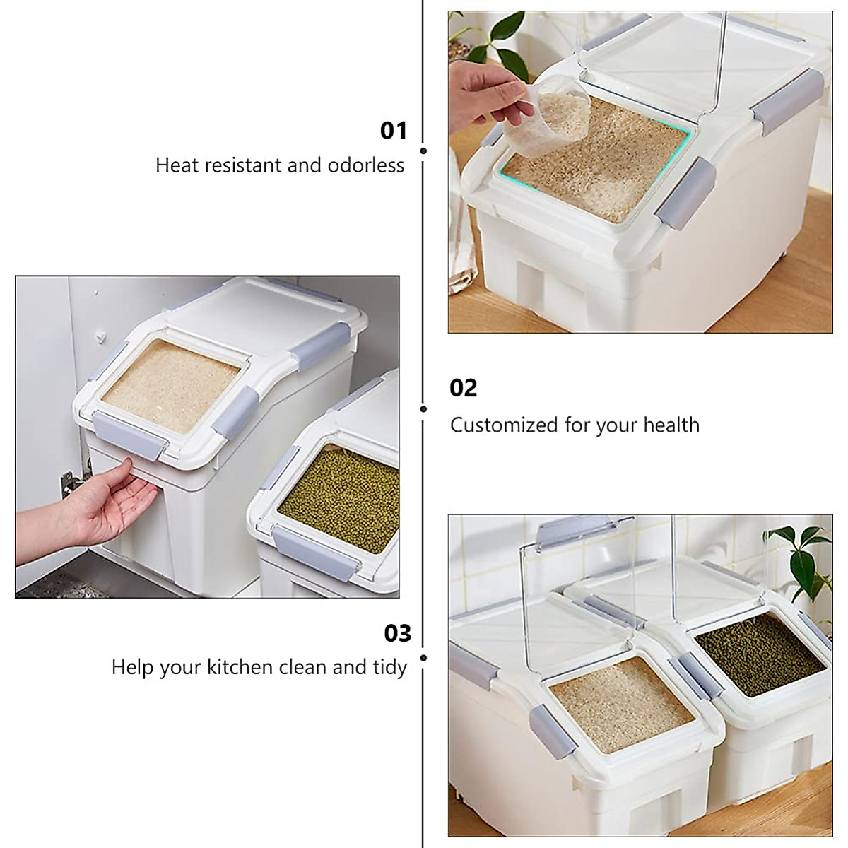 LIFKOME Rice Storage Container with Wheels Seal Locking Lid PP Food Containers Set Locking Lid Large Storage Boxes Plastic Cereal Pet Food Dog Cat Birds Food Bin