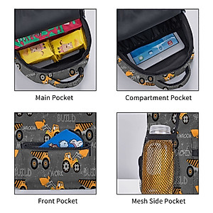 Toddler Backpack for Boys Construction Machines Cars Truck Tractor Kids Waterproof Backpack Preschool Bookbag Children Student Mini Bag Kindergarten Daypack Travel School Bag for Age 2-6 (Dark Grey)