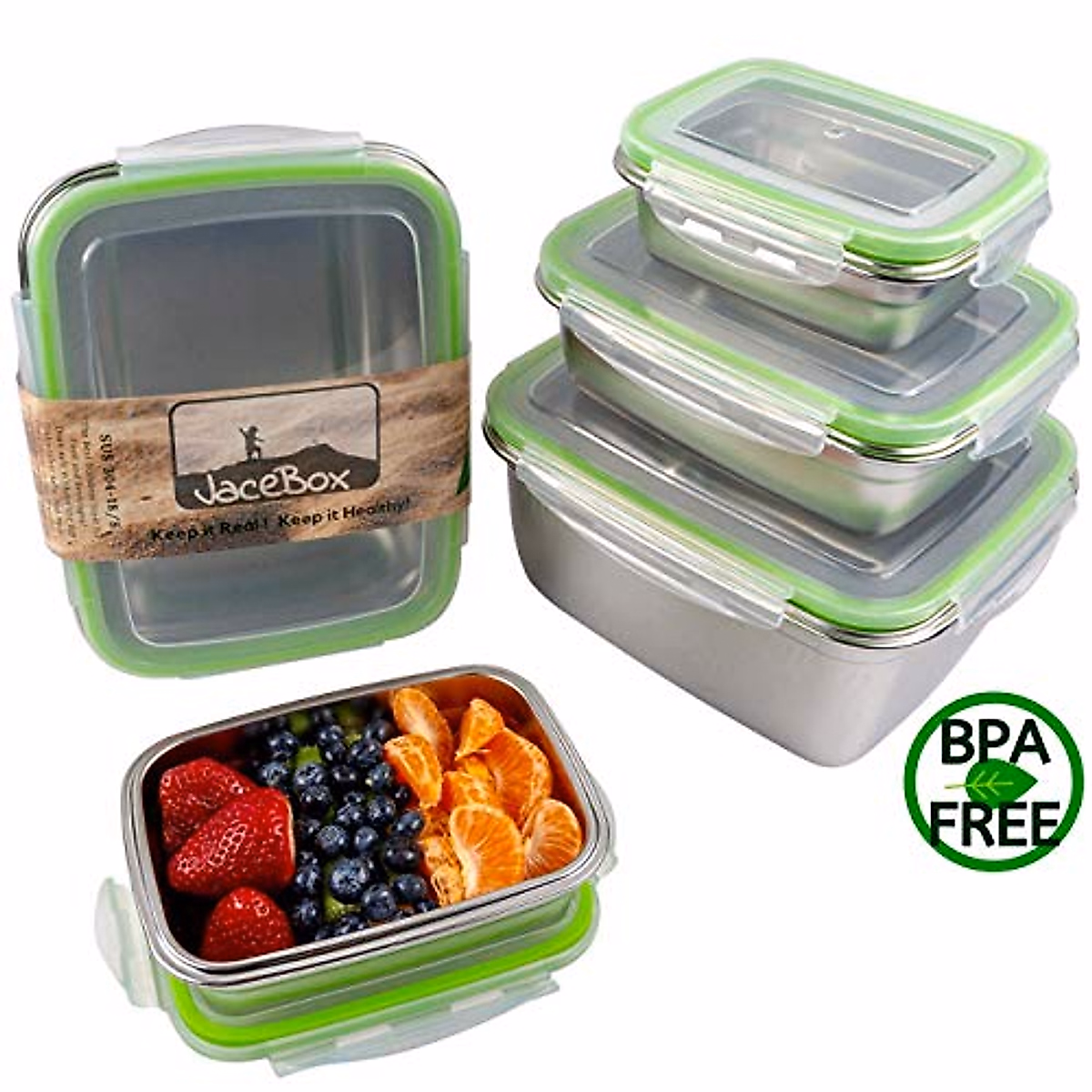 JaceBox Food Storage Containers - Stainless Steel 304 BPA FREE, Airtight, Leak Proof Set of 5 sizes Light and Easy BEnto Box Ready KEto Lifestyle Great for Meal Prep Lunch Box